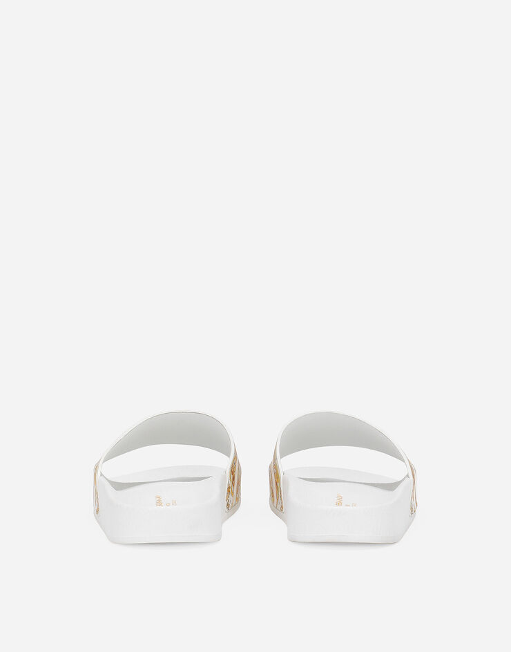 Calfskin beach sliders with the yellow majolica print in Yellow for ...