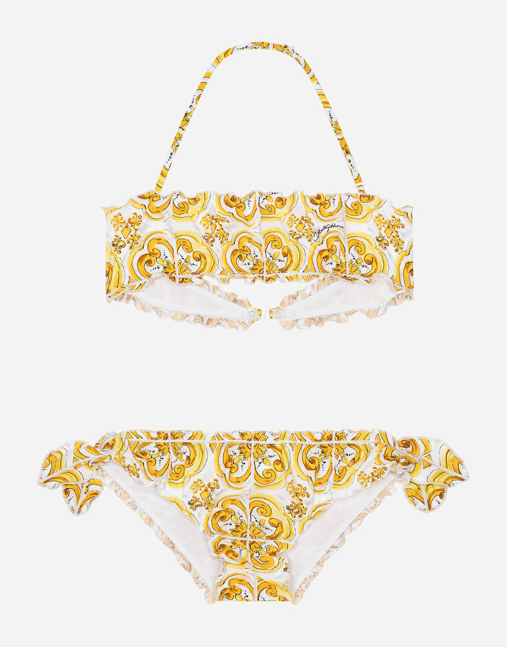 Yellow majolica-print bikini in Print for Girls | Dolce&Gabbana®
