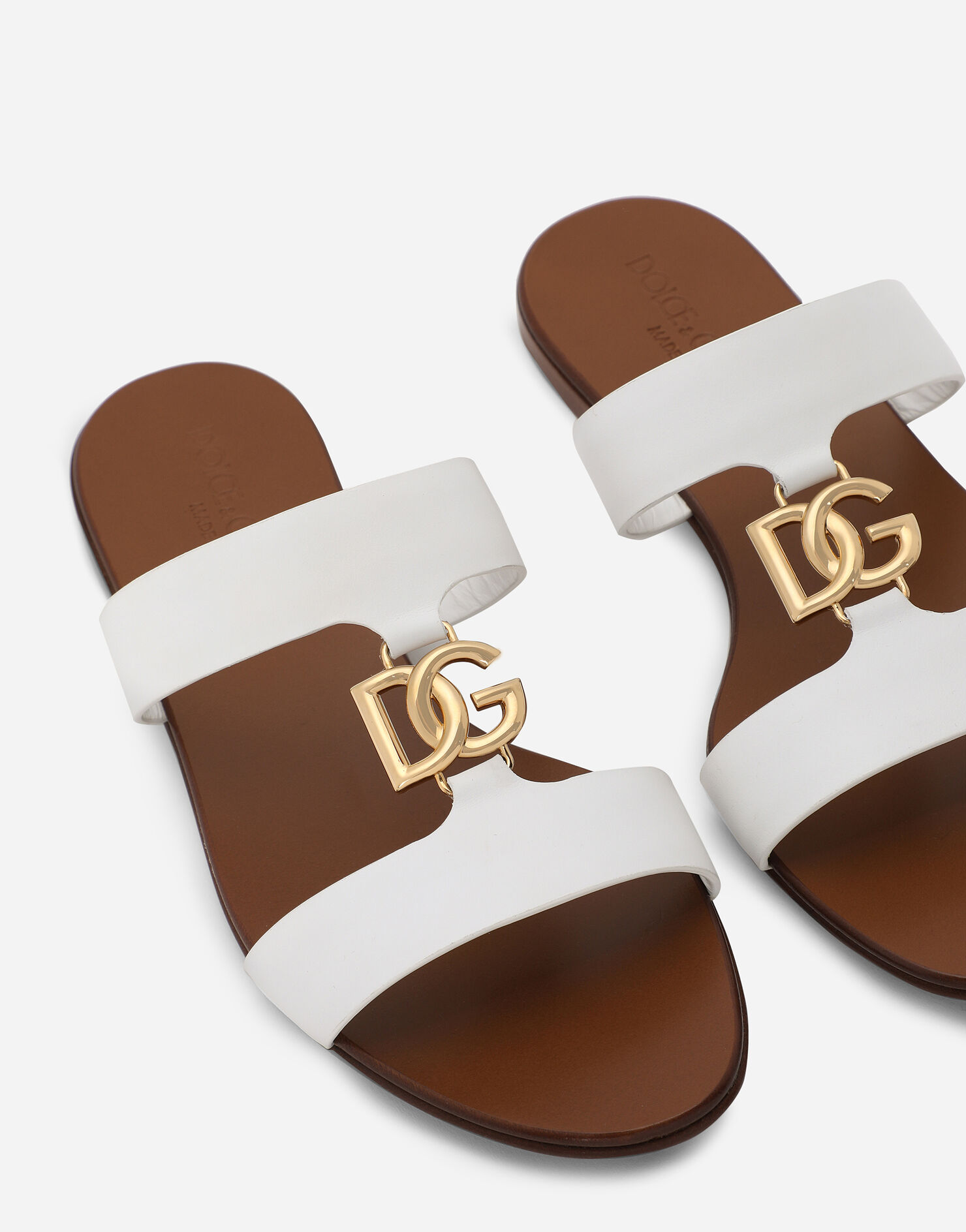 Calfskin sliders with DG logo in White for Women | Dolce&Gabbana® US