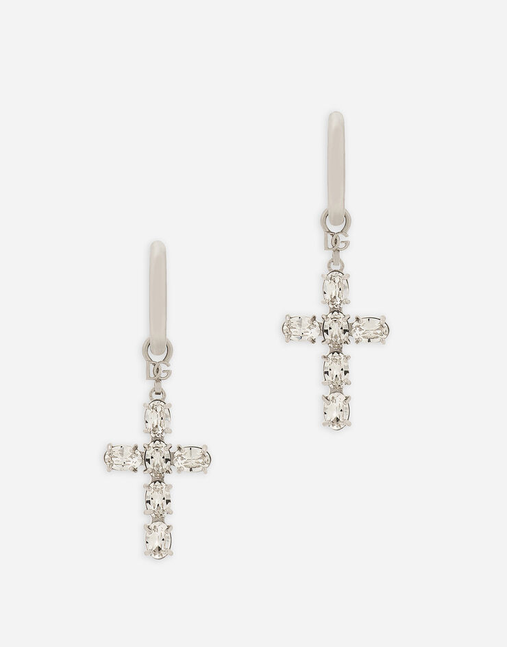 Creole earrings with crystal cross in Crystal for Women | Dolce&Gabbana® US