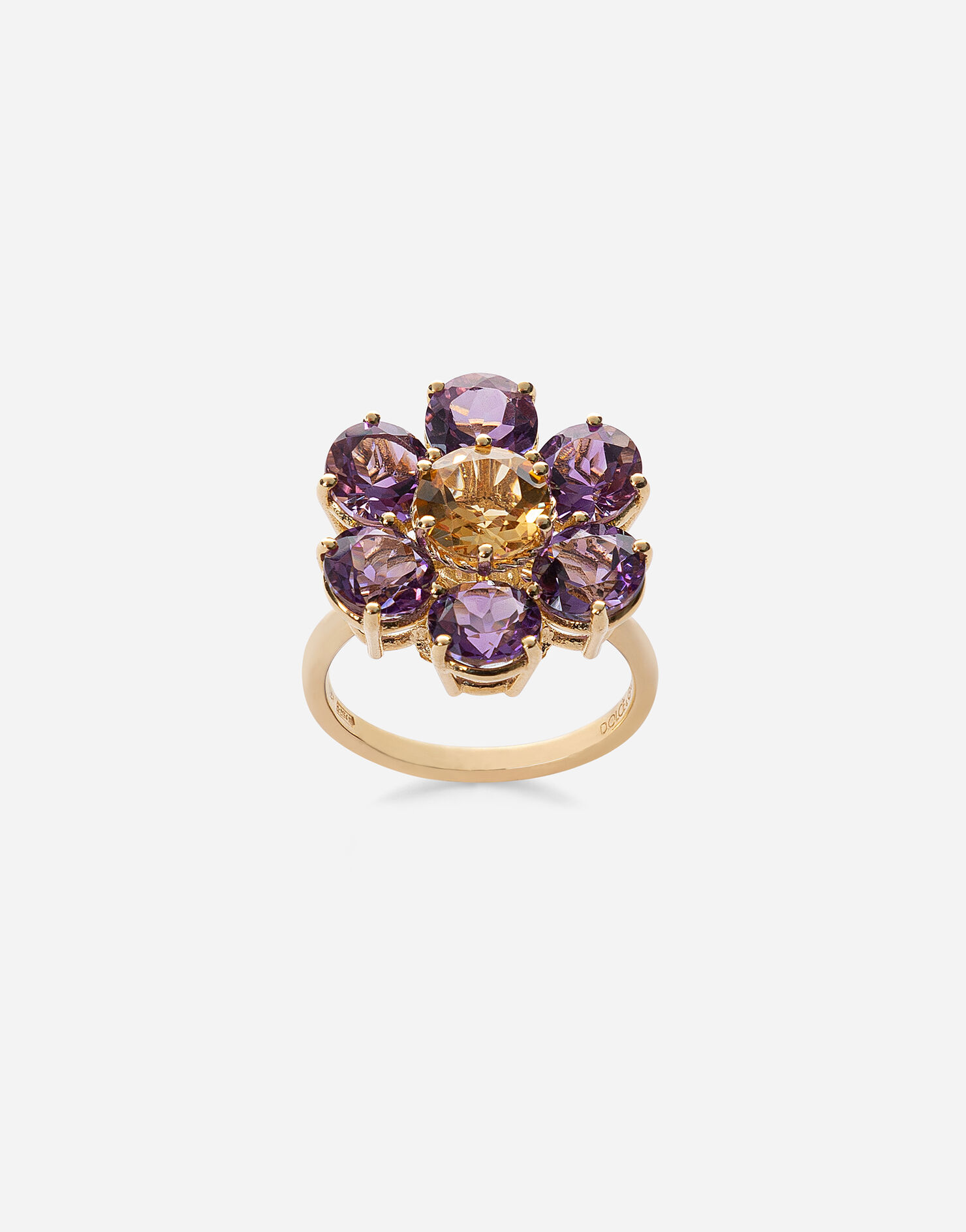 Spring ring in yellow 18kt gold with amethyst floral motif in GOLD for ...
