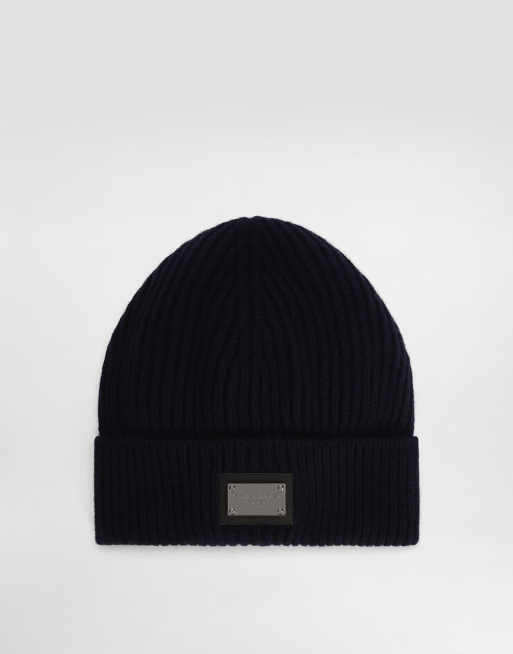 Cashmere and wool hat with branded tag in Blue for Men | Dolce&Gabbana® US
