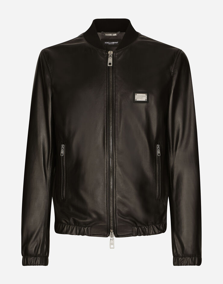 Leather jacket with branded tag in Black for Men | Dolce&Gabbana® US