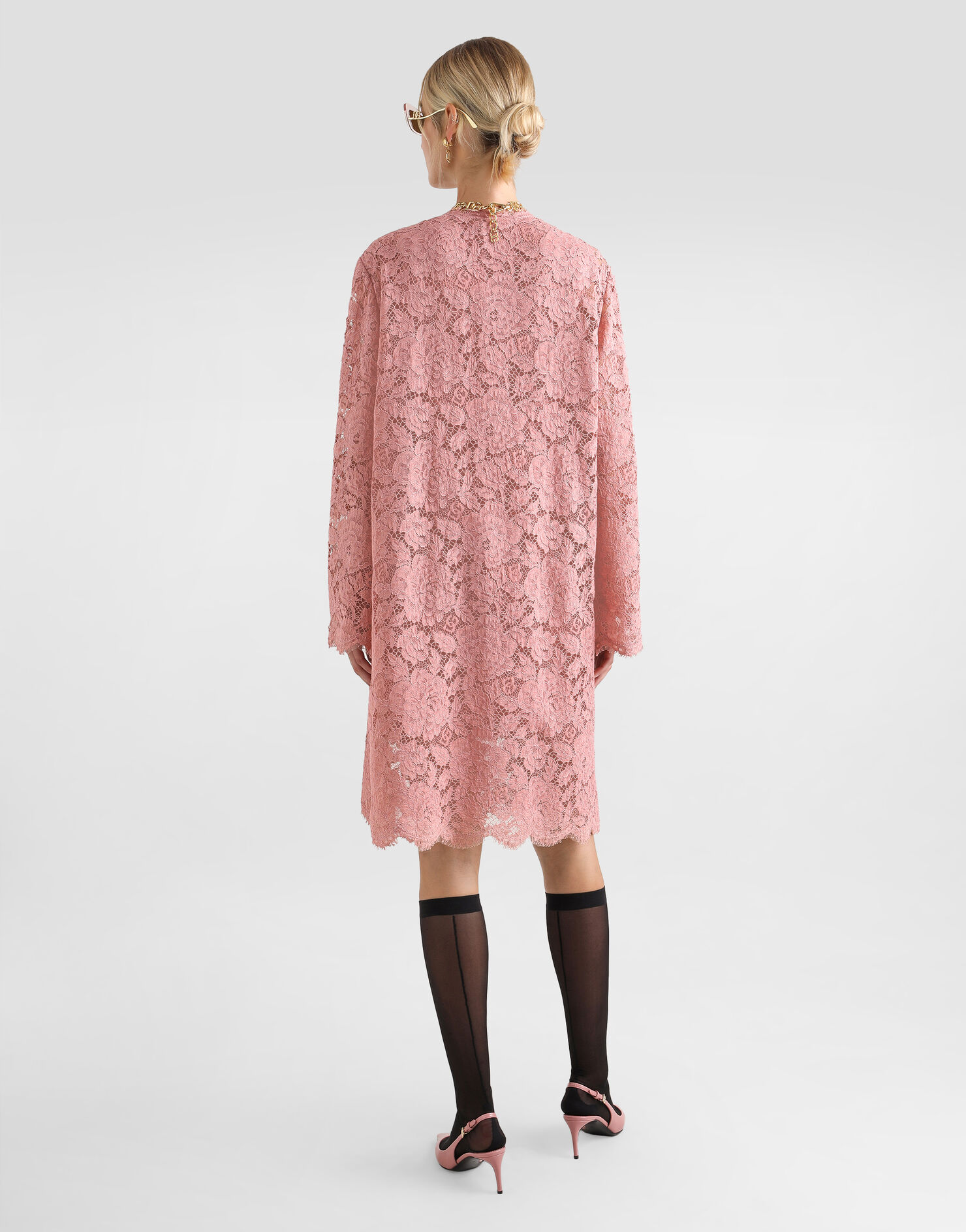 Sleeveless floral lace A-line dress with DG logo in Pink for Women ...