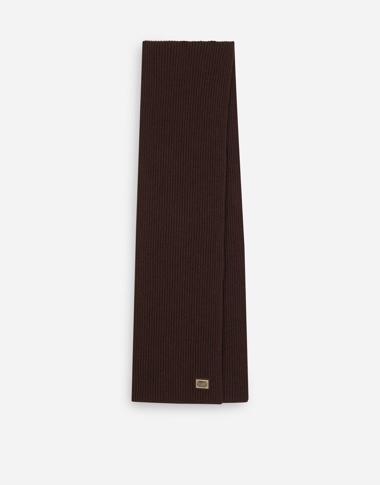 Knit cashmere scarf with branded plate in Brown for Men | Dolce&Gabbana® US