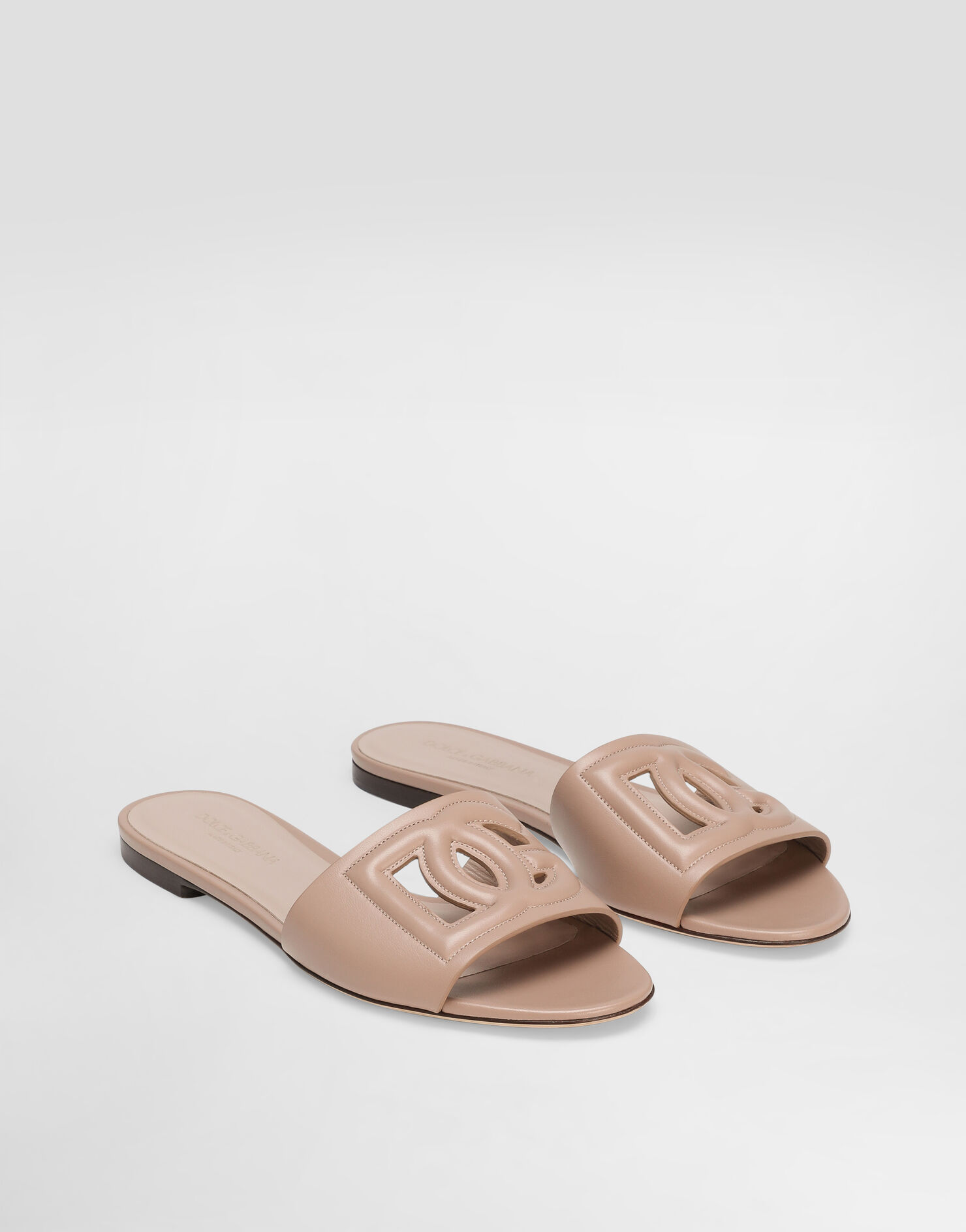 Calfskin slides with DG logo in Pale Pink for Women | Dolce&Gabbana® US