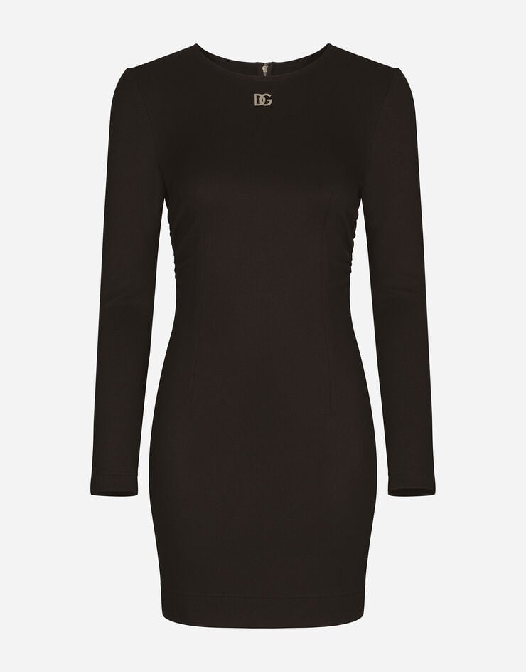 Short Milano Rib Dress With Dg Logo In Black For Women Dolceandgabbana®