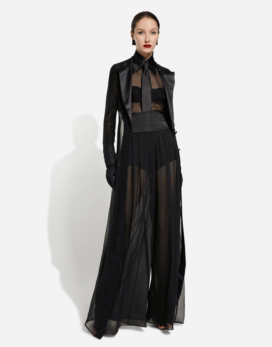 Silk chiffon duster coat in Black for Women | Dolce&Gabbana®