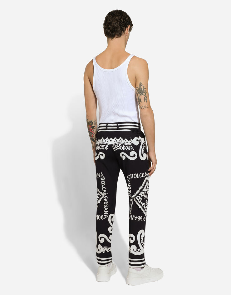 Cotton poplin pants with Marina print in Blue for Men | Dolce&Gabbana®