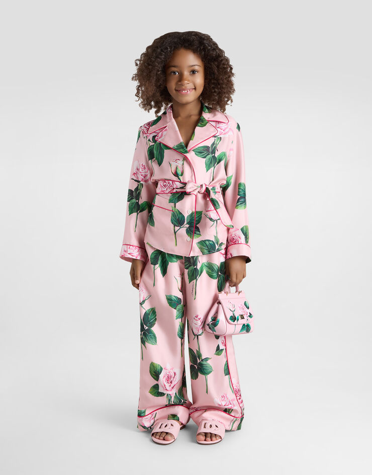 Twill shirt with rose print in Print for Girls | Dolce&Gabbana®