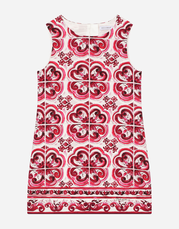 Short Majolica Print Cady Dress In Multicolor For Girls Dolceandgabbana® Us