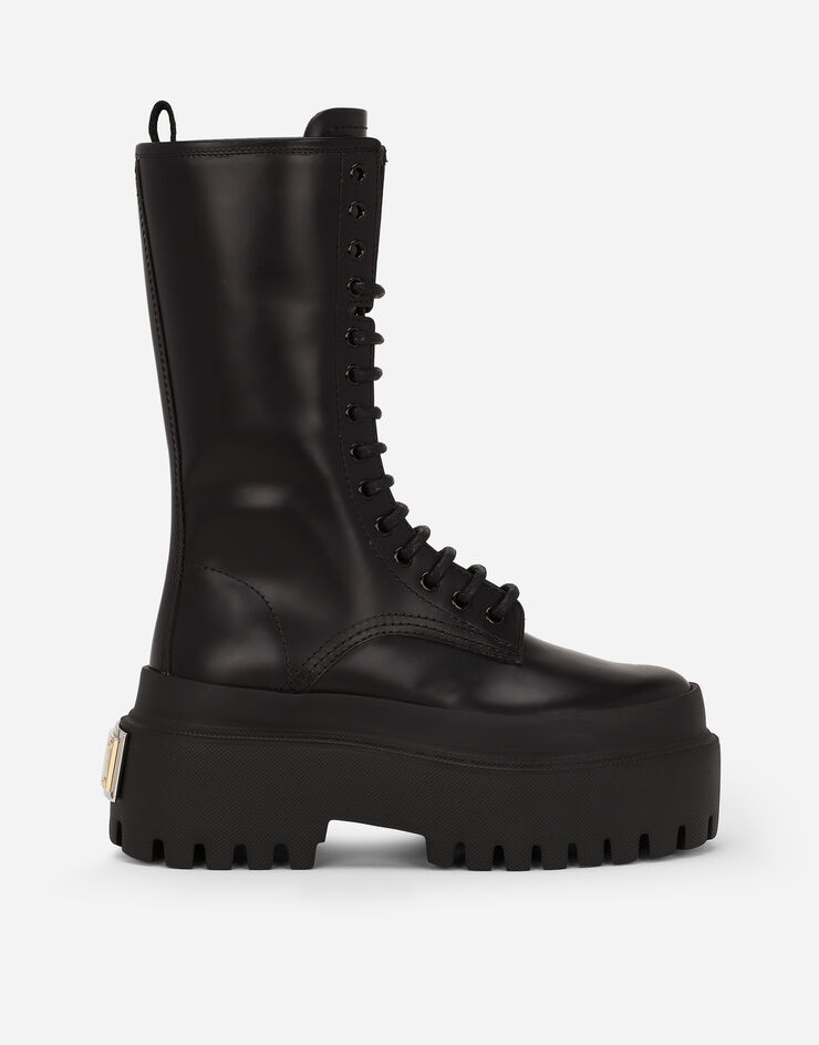 Calfskin combat boots in Black for Women | Dolce&Gabbana®