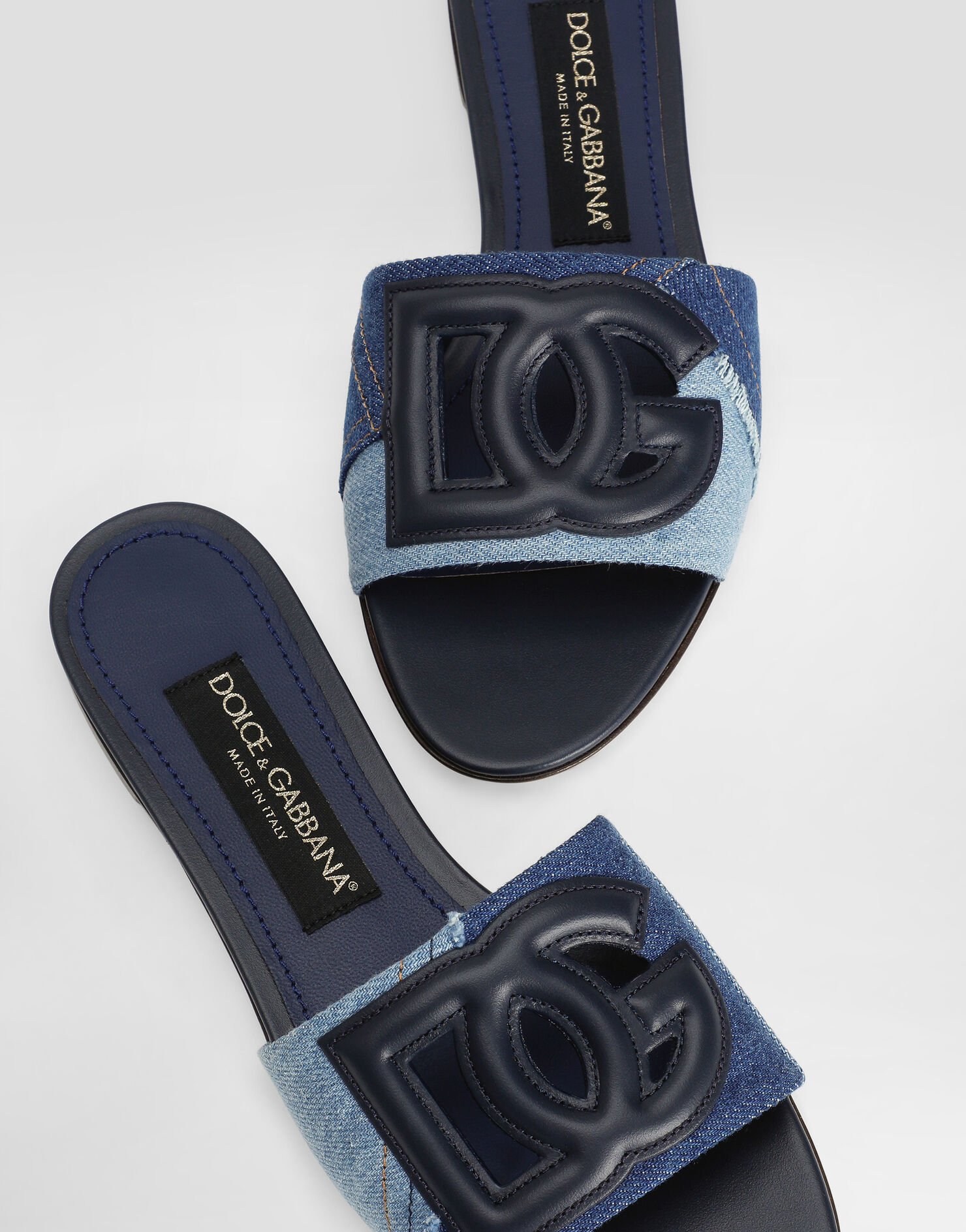 Patchwork denim slides with DG logo in Blue for Women | Dolce&Gabbana® US