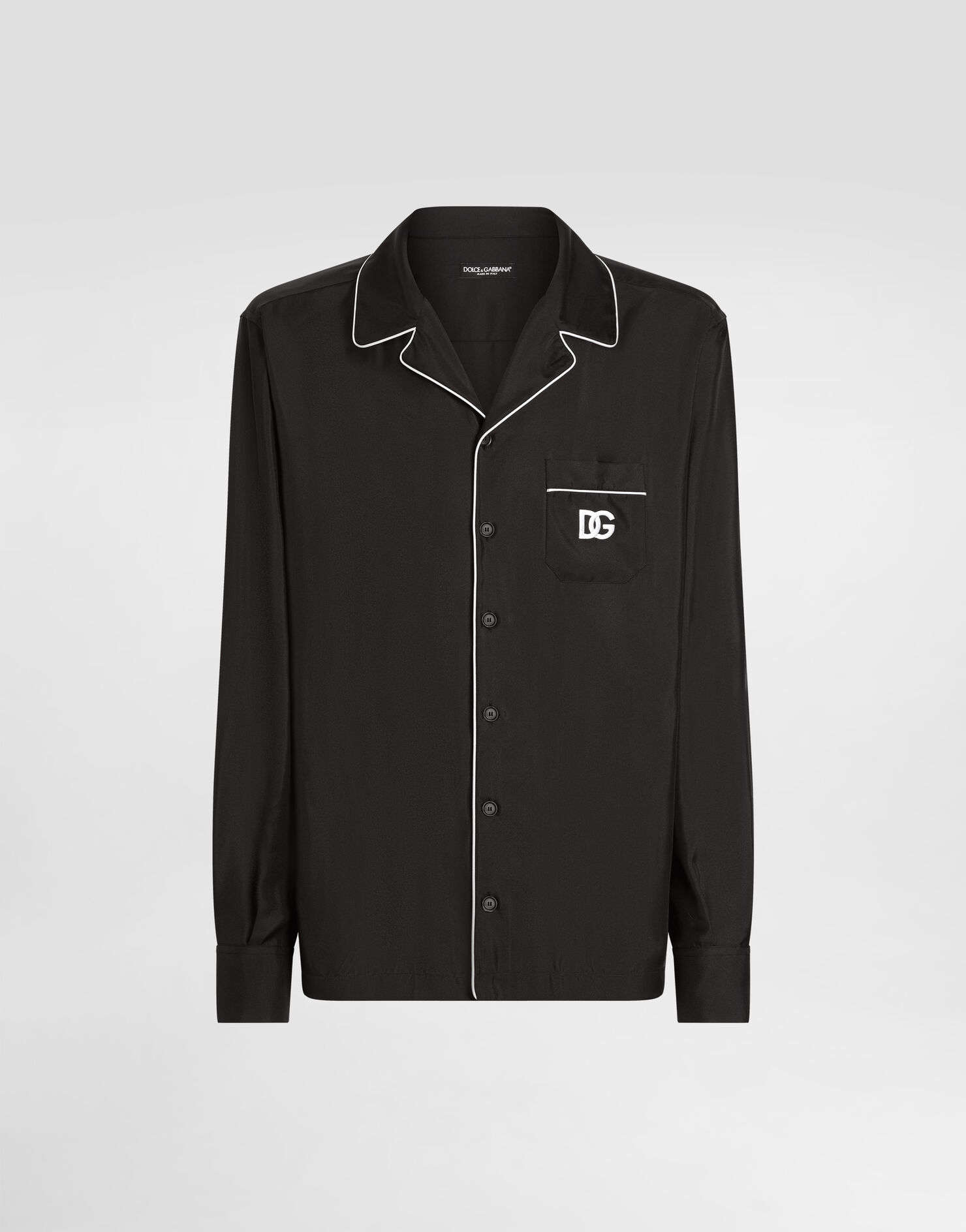 Silk shirt with DG logo-embroidered patch in Black for Men | Dolce ...