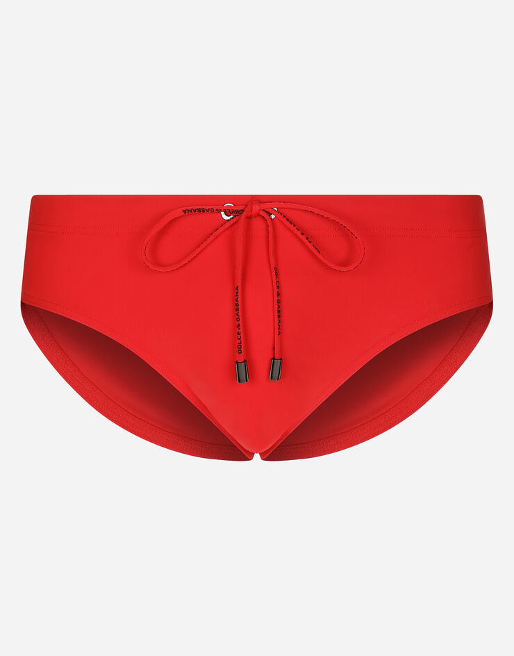 Swim briefs with high-cut leg and branded rear waistband in Red for ...