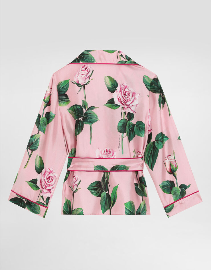 Twill shirt with rose print in Print for Girls | Dolce&Gabbana®