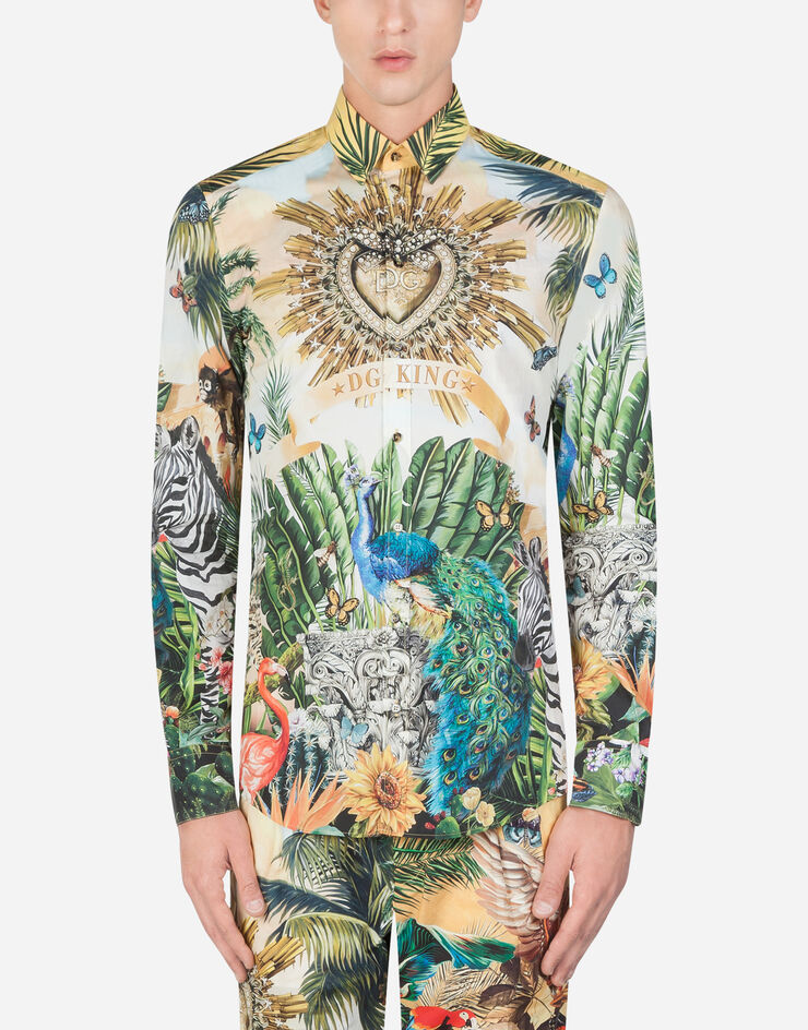 COTTON GOLD SHIRT WITH TROPICAL KING PRINT