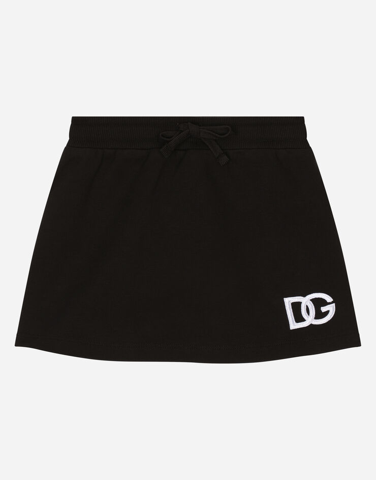 Short Jersey Skirt With Dg Logo Patch In Black For Girls Dolceandgabbana®