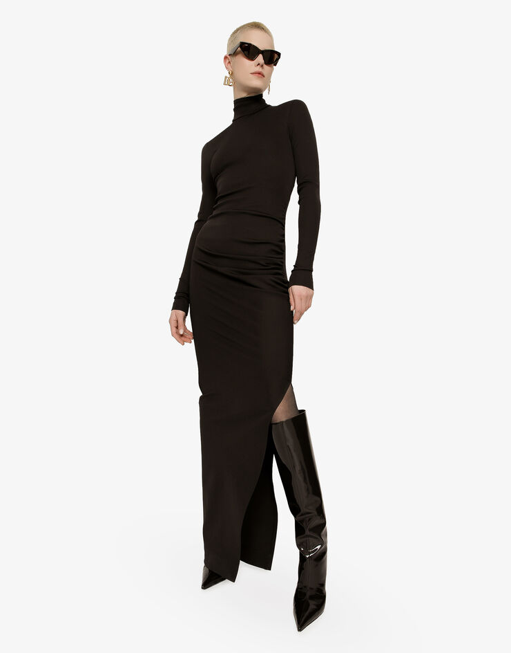 Long Jersey Milano Rib Dress In Brown For Women Dolceandgabbana®