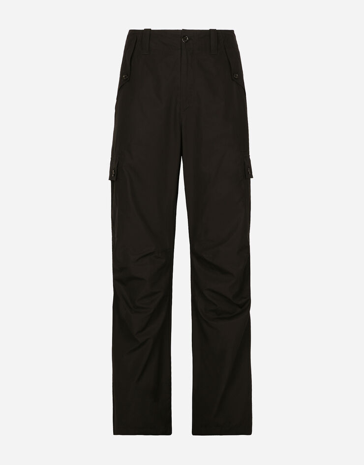 Cotton cargo pants with brand plate in Black for Men | Dolce&Gabbana®