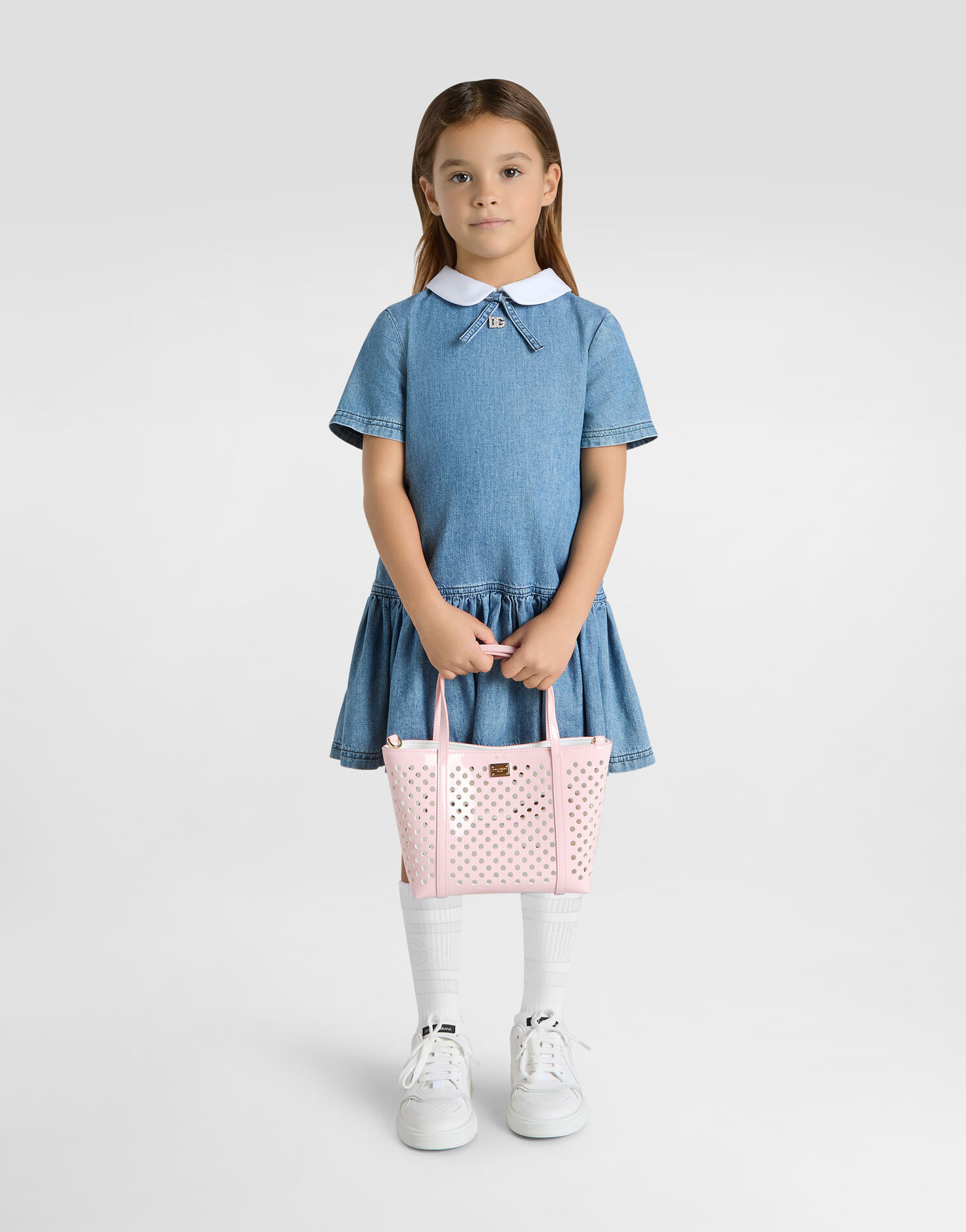 Chambray dress with DG logo in Multicolor for Girls | Dolce&Gabbana® US