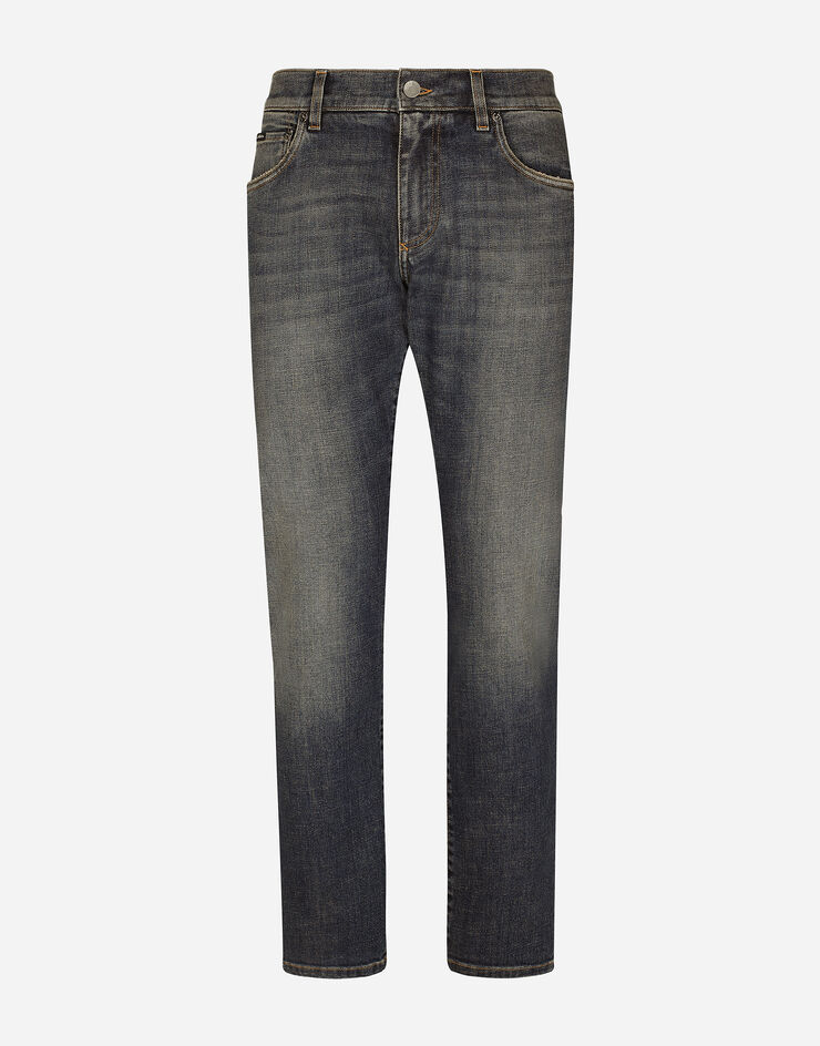 Light Blue Wash Slim Fit Stretch Jeans In Multicolor For Men Dolce