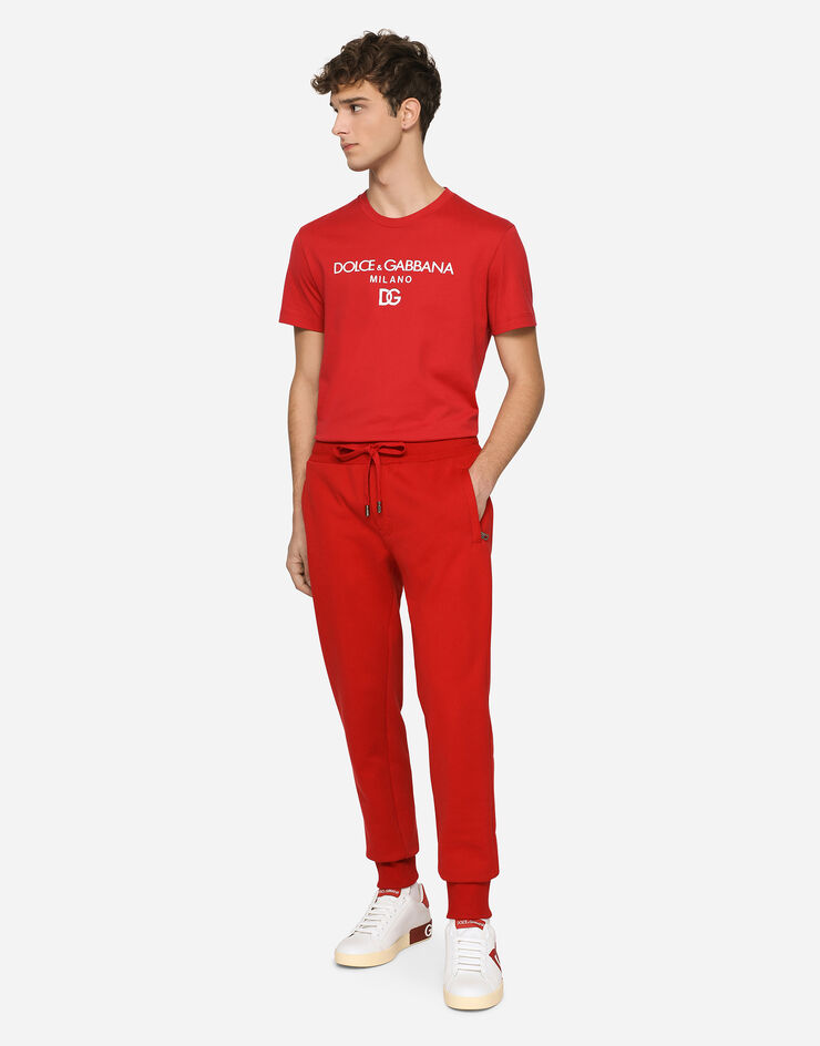 Cotton T Shirt With Dg Embroidery In Red For Dolceandgabbana® Us