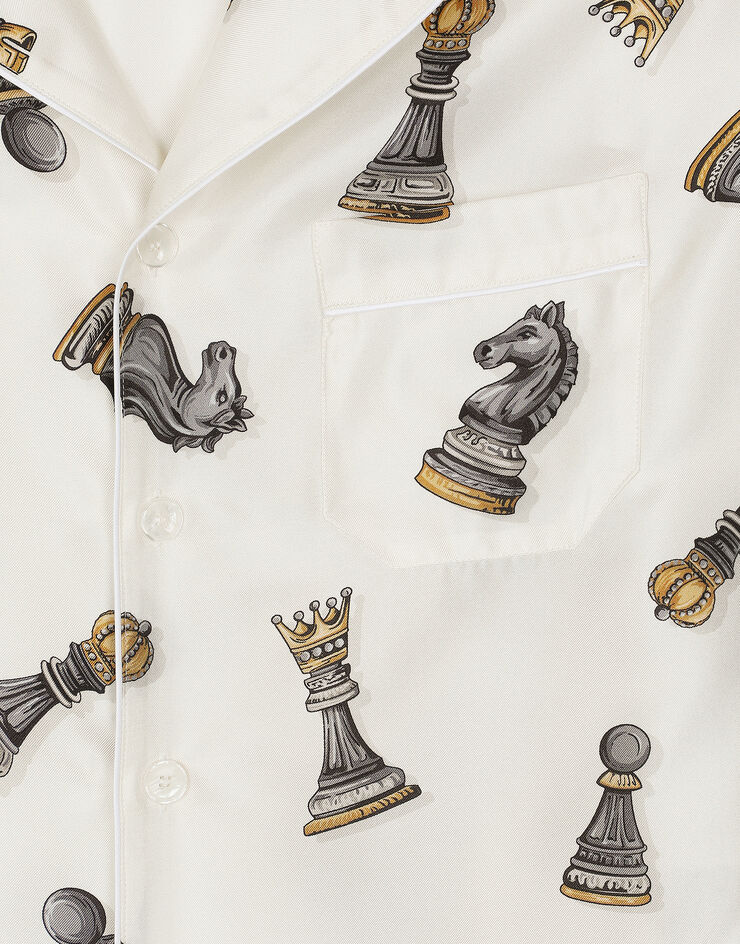 Silk twill shirt with chess-piece print in Print for Men | Dolce ...