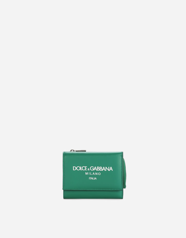 Calfskin French flap wallet with logo in Green for Men | Dolce&Gabbana®
