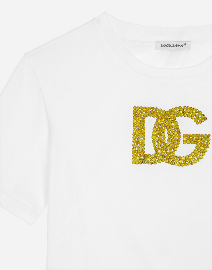 Jersey T-shirt with DG logo in White for Girls | Dolce&Gabbana®