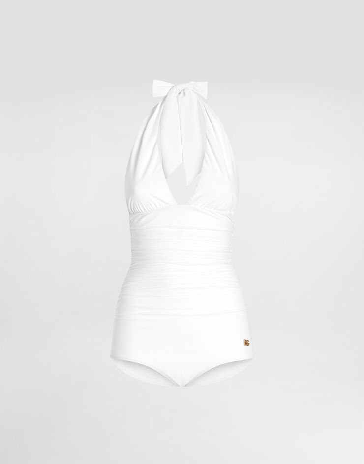 One-piece swimsuit with plunging neckline in White for Women | Dolce ...