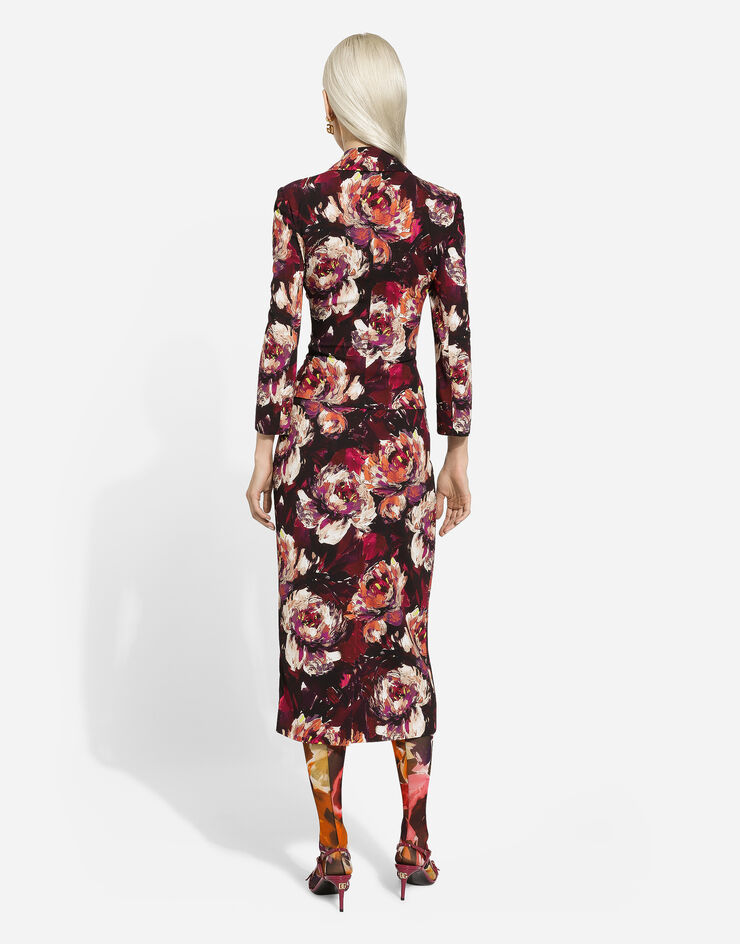 Cady Calf Length Skirt With Peony Print In Print For Women Dolceandgabbana®