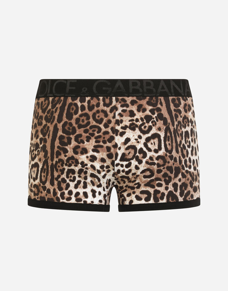 Leopard Print Two Way Stretch Cotton Boxers In Multicolor For Men