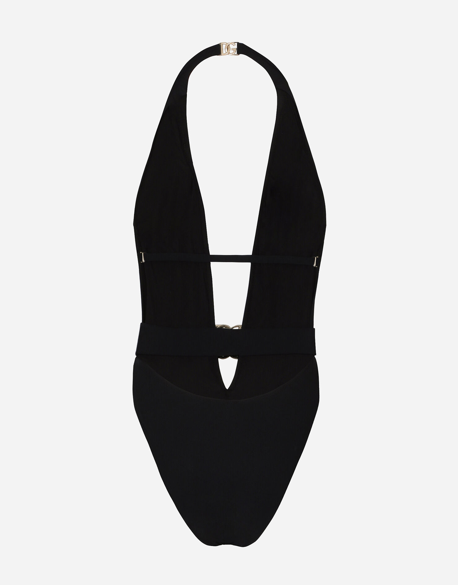 One-piece swimsuit with plunging neck and belt in Black for Women ...