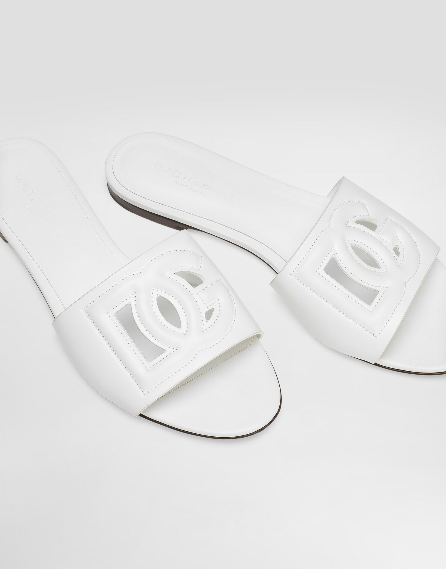 Calfskin slides with DG logo in White for Women | Dolce&Gabbana® US