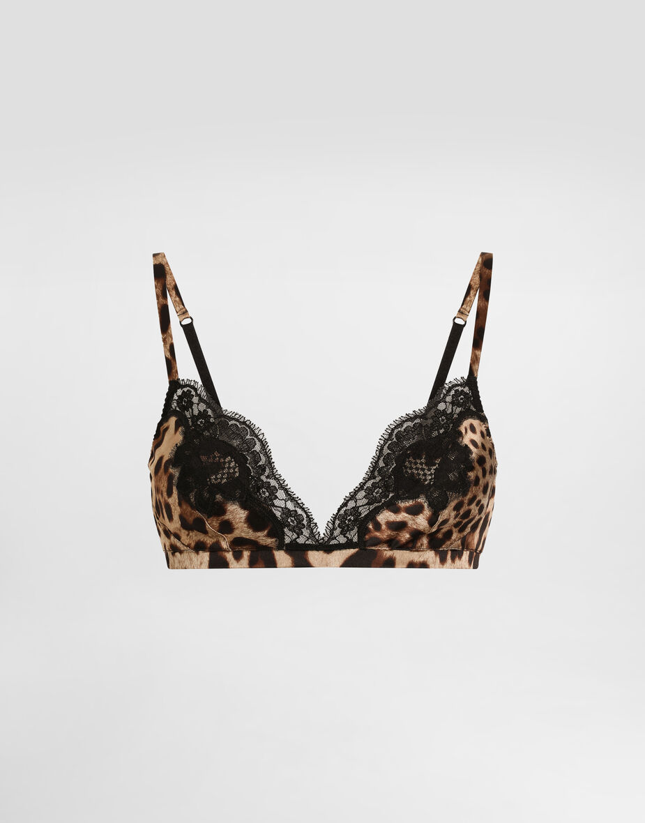 Leopard-print soft-cup satin bra with lace detailing in LEOPARD PRINT ...