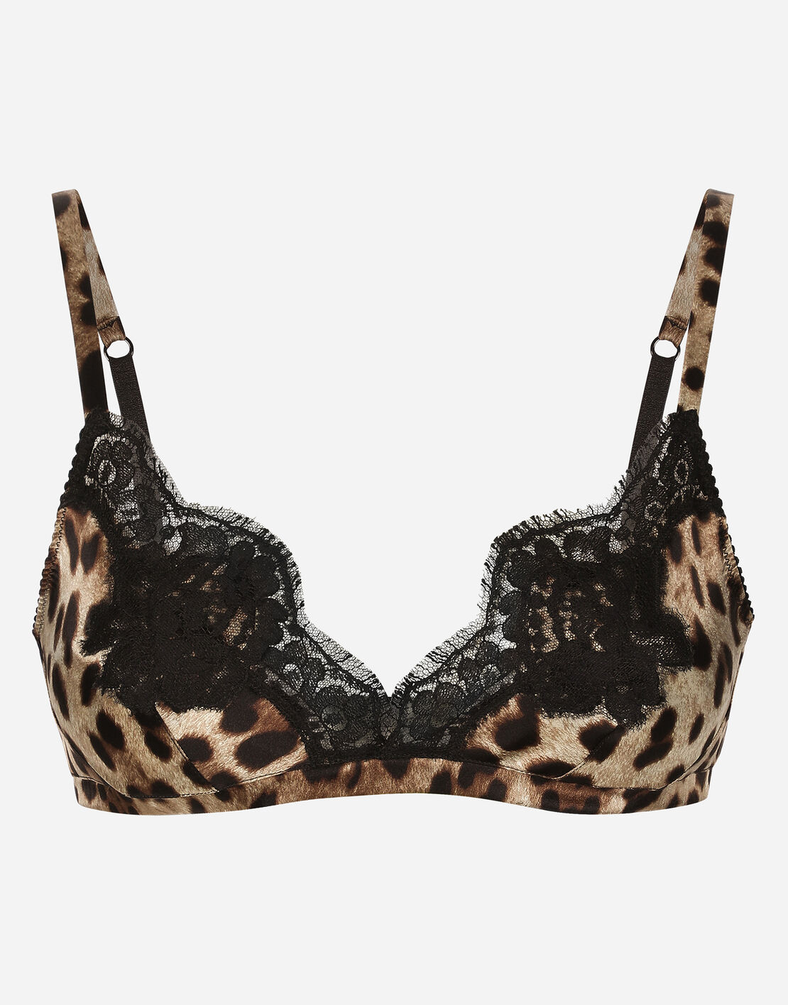Leopard-print soft-cup satin bra with lace detailing in LEOPARD PRINT ...
