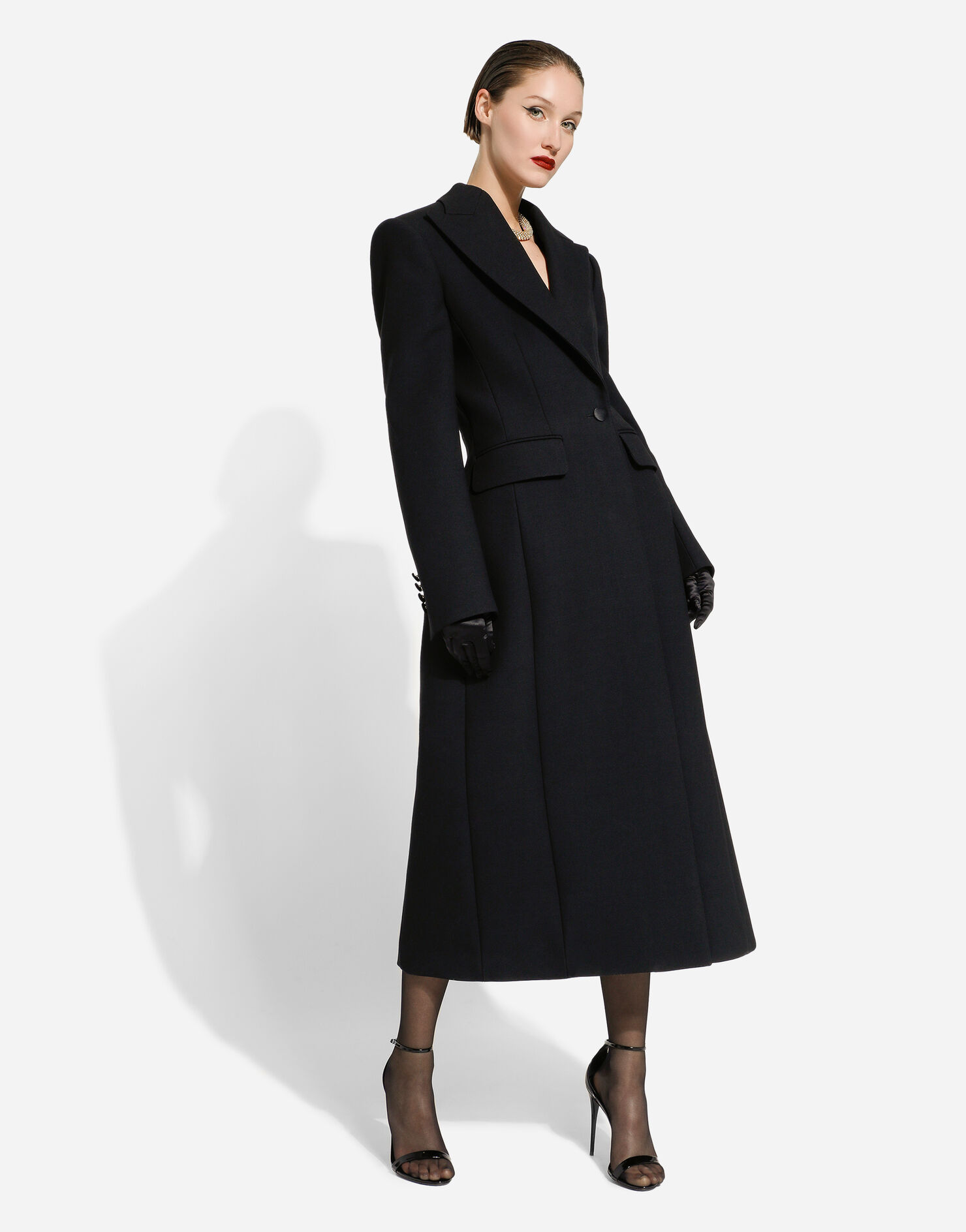 Long single-breasted wool cady coat in Black for Women | Dolce&Gabbana® US