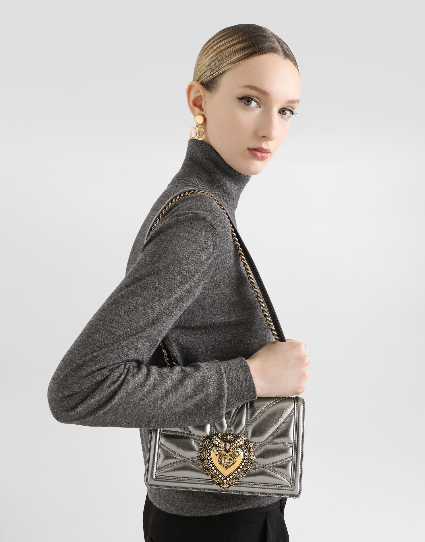 Medium Devotion shoulder bag in Silver for Women | Dolce&Gabbana® US