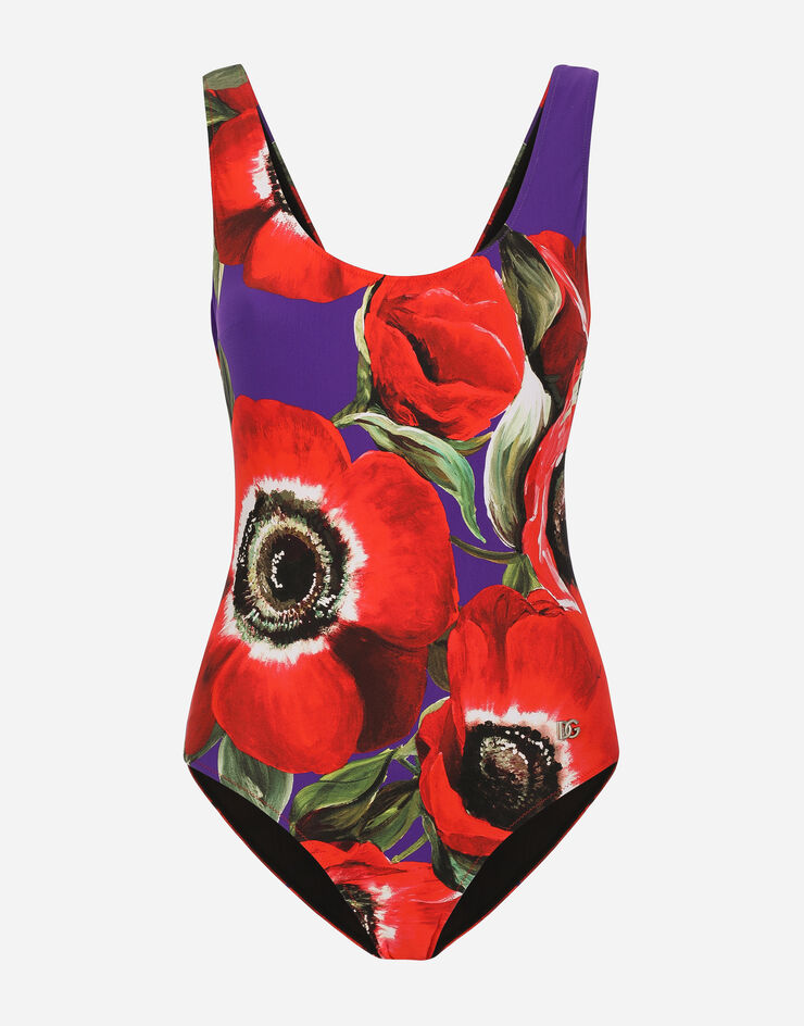 Racing swimsuit with anemone print in Print for Women | Dolce&Gabbana®