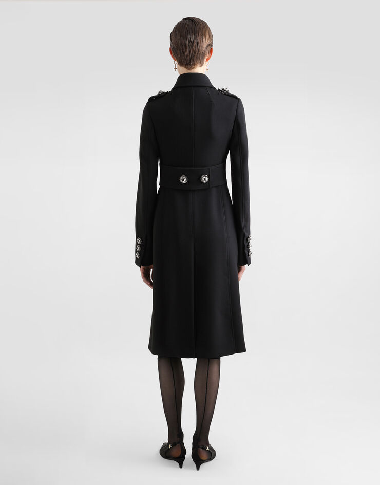 Double-breasted wool coat with bejeweled buttons in Black for Women ...