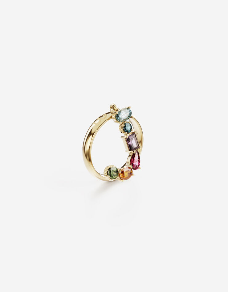 Rainbow alphabet J ring in yellow gold with multicolor fine gems in ...