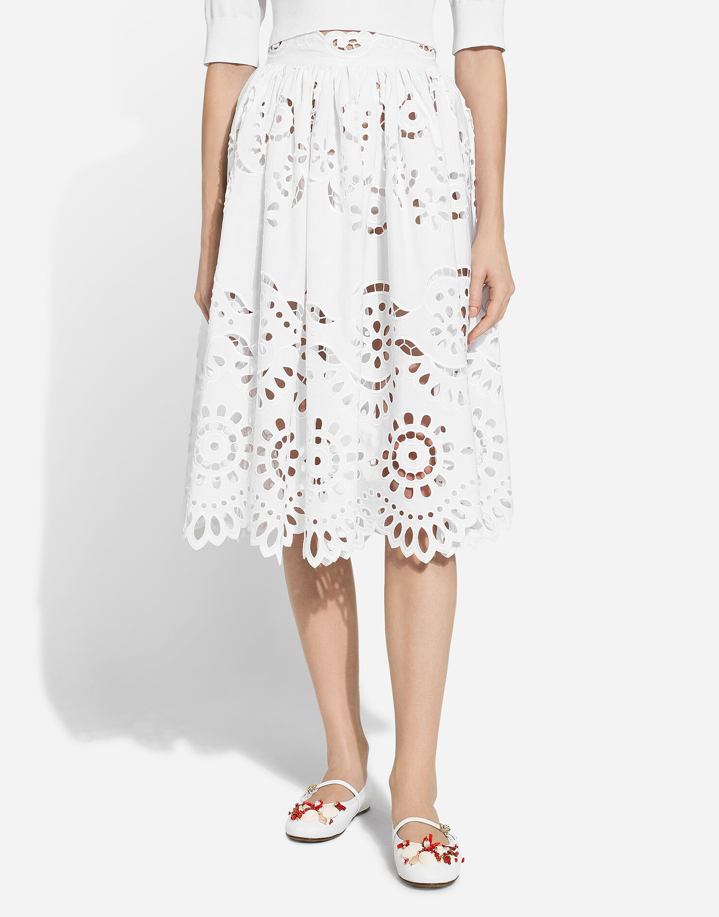 Cotton midi circle skirt with cut-out detailing in White for Women ...
