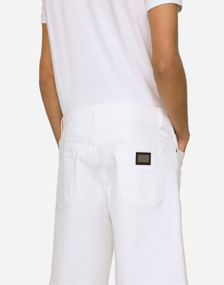 White Stretch Denim Shorts In Multicolor For Dolceandgabbana® Us