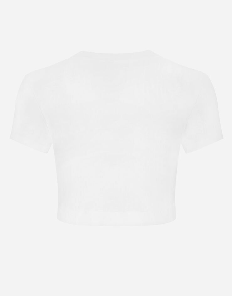 Cropped Jersey T Shirt With Dg Logo In White For Women Dolceandgabbana® Us