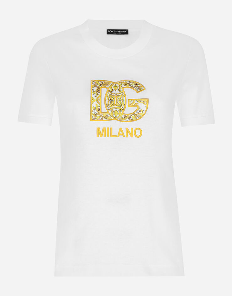 Cotton Jersey T Shirt With Majolica Print Dg Logo Patch In Multicolor