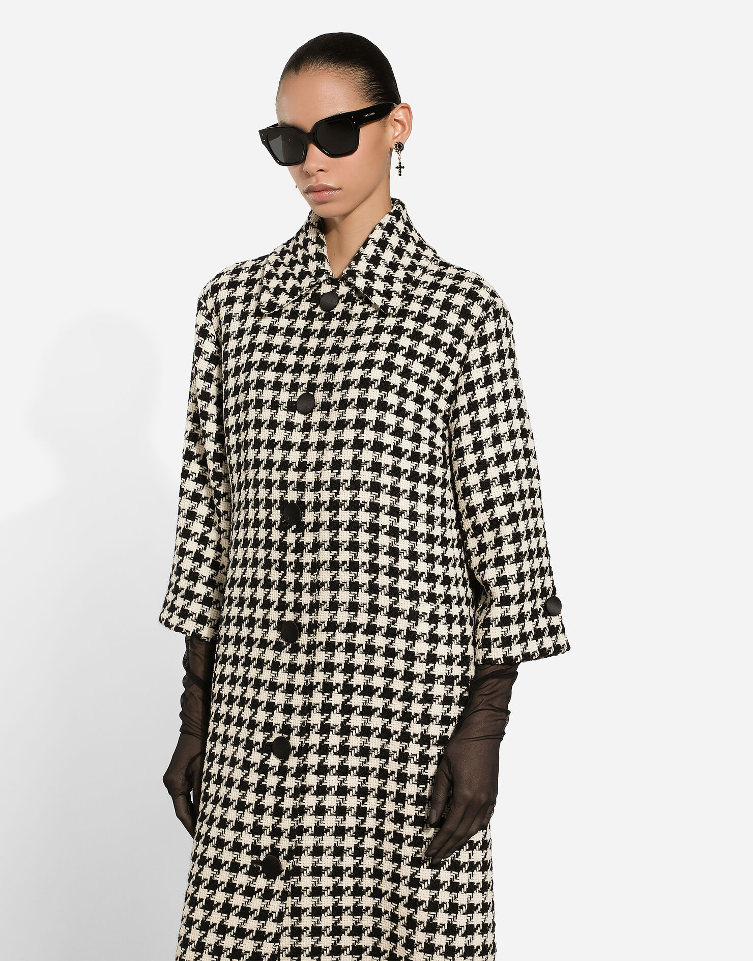 Single-breasted macro-houndstooth wool coat in Multicolor for Women ...