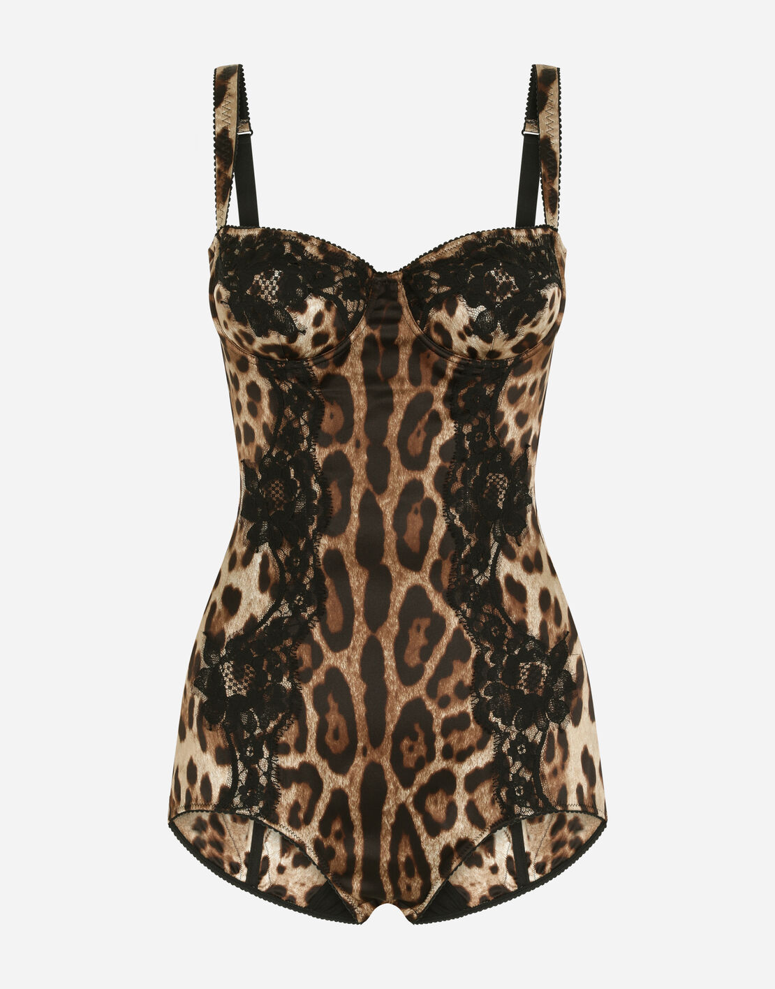 Silk balconette lingerie bodysuit with leopard-print lace details in ...