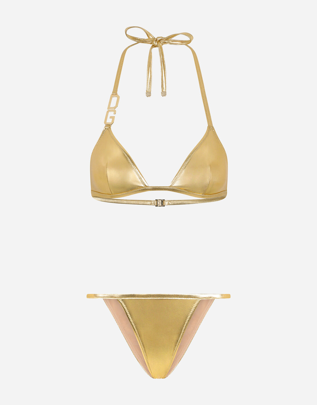 Triangle bikini with DG logo in Gold for Women | Dolce&Gabbana® US