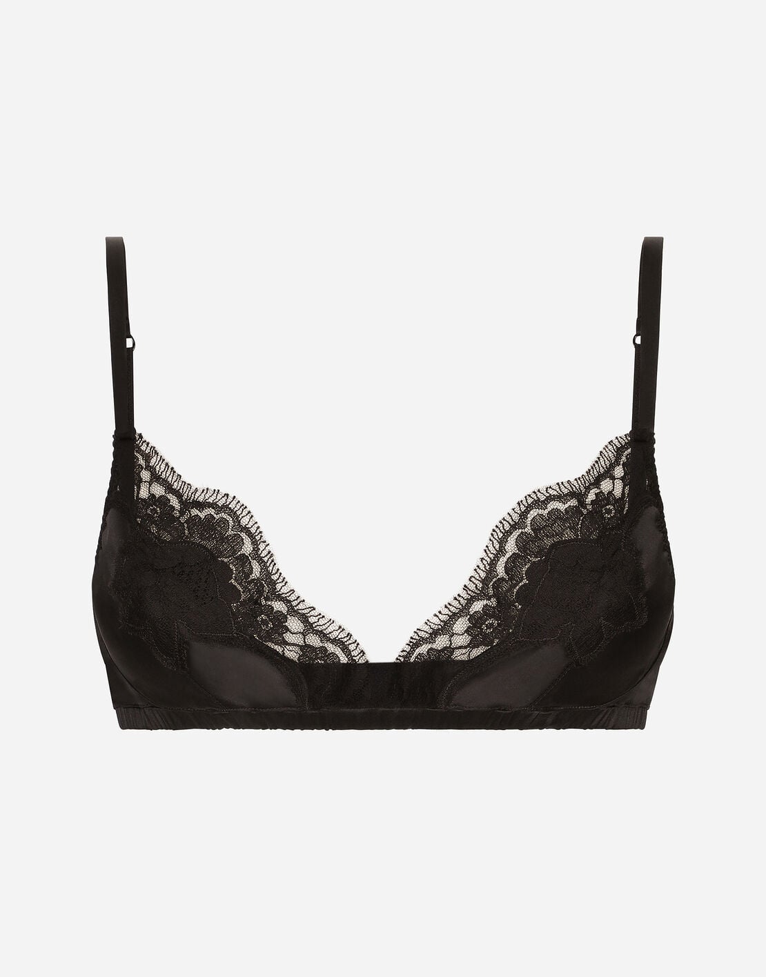 Soft-cup satin bra with lace detailing in Black for Women | Dolce ...